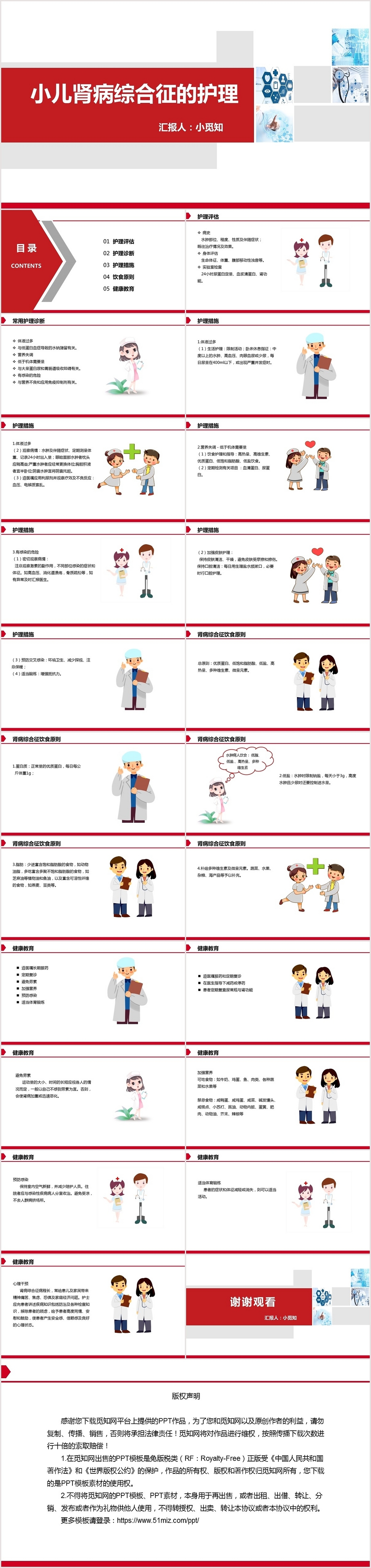 红色扁平肾病综合征护理查房小儿肾病综合征的护理PPT模板 椰子办公